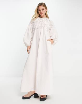 ASOS DESIGN maxi smock dress with cutwork in natural | ASOS
