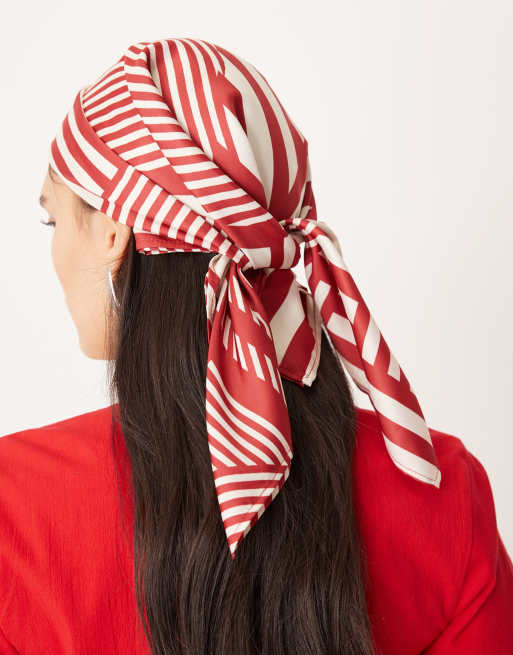 ASOS DESIGN medium headscarf in red stripe print | ASOS