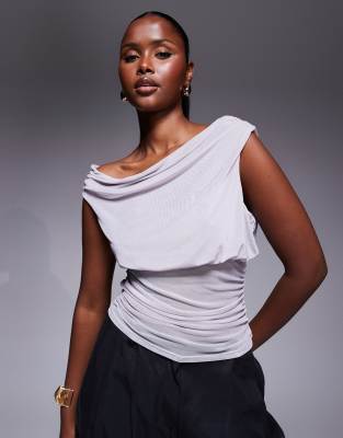 ASOS DESIGN mesh cinch waist top in grey | ASOS