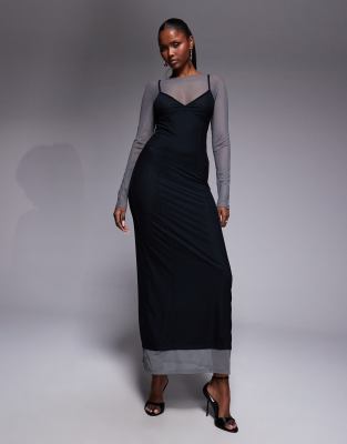 ASOS DESIGN mesh double layer corset maxi dress with seaming detail in ...