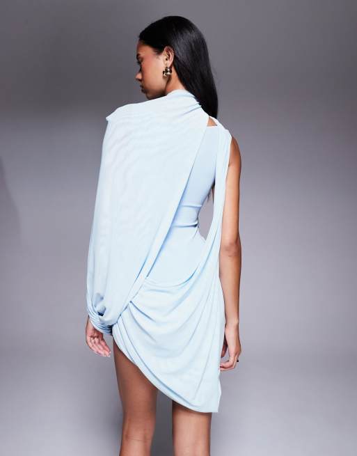 ASOS DESIGN mesh extreme drape mini dress in blue | ASOS