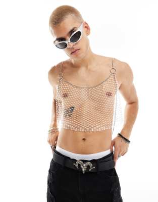 ASOS DESIGN mesh harness with crystals in white | ASOS