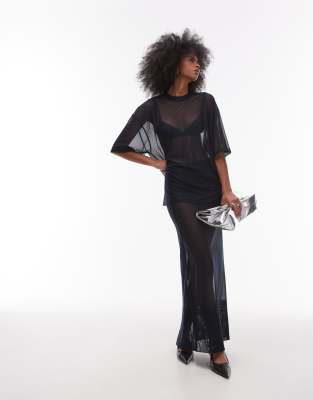 ASOS DESIGN mesh maxi skirt in navy | ASOS