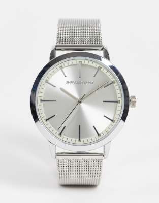 ASOS DESIGN mesh watch with grey face in silver tone | ASOS