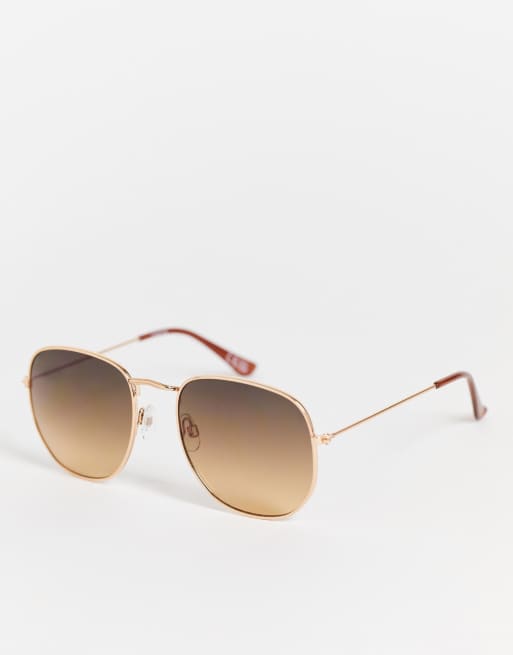 ASOS DESIGN metal angle round sunglasses with brown lens | ASOS
