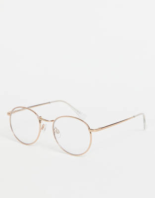 ASOS DESIGN metal round clear lens glasses in rose gold | ASOS