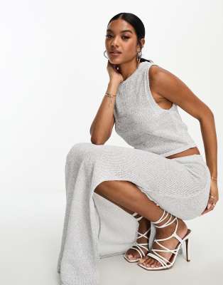 ASOS DESIGN metallic knit high neck tank top co ord in silver | ASOS