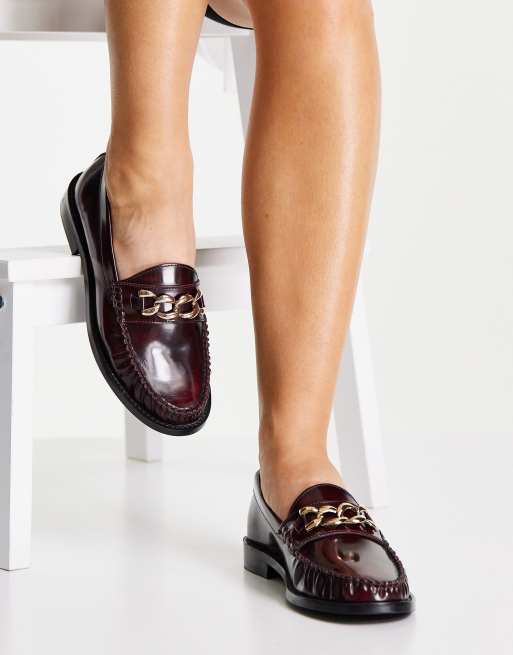 Asos Design Method Leder Loafer Mit Kettendetail In Burgunderrot Asos