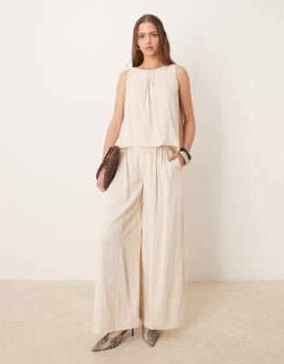 ASOS DESIGN micro pleat front halter top and trousers co-ord in ...