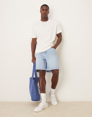ASOS DESIGN mid length denim jorts in light wash blue | ASOS