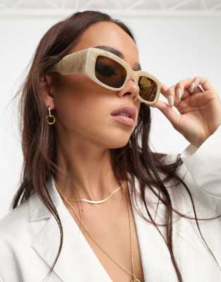 ASOS DESIGN mid square sunglasses with temple detail in white acetate ...