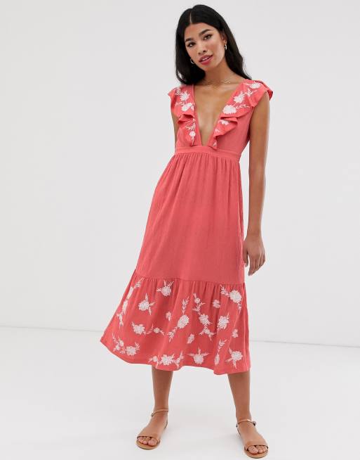 Asos Design Midi Embroidered Sleeveless Smock Asos