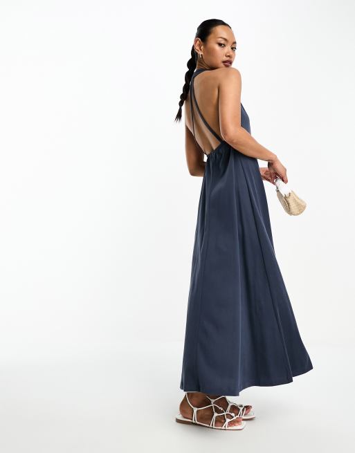 Asos Design Midi Jurk Met Lage Ronde Hals En Halternek Van Modal In
