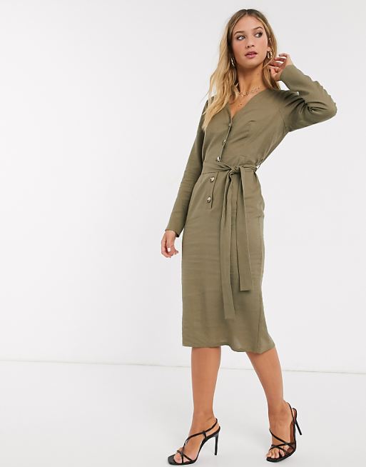 ASOS DESIGN - Midi-jurk van linnen met knopen en riem van dezelfde stof ... ASOS DESIGN - Midi-jurk van linnen met knopen en riem van dezelfde stof ...