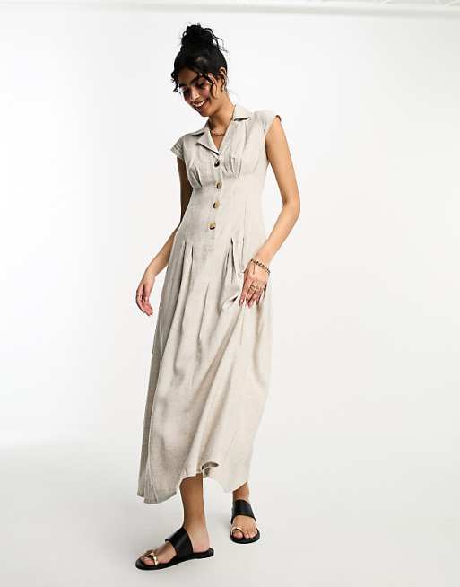 ASOS DESIGN - Midi overhemdjurk van linnen met kapmouwtjes en plat ... ASOS DESIGN - Midi overhemdjurk van linnen met kapmouwtjes en plat ...