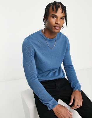 ASOS DESIGN midweight cotton jumper in blue twist | ASOS