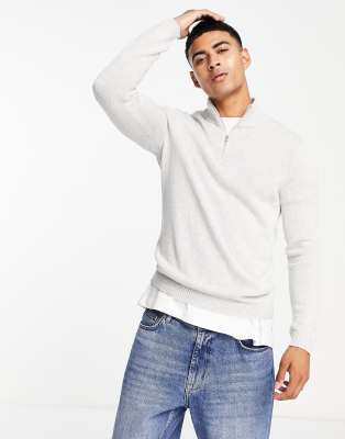 ASOS DESIGN midweight half zip cotton sweater in gray | ASOS