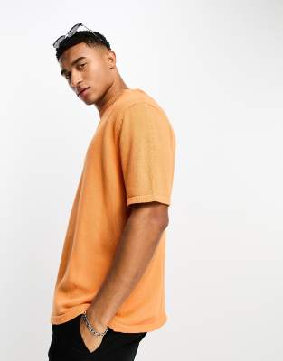 ASOS DESIGN midweight knitted cotton t-shirt in orange | ASOS