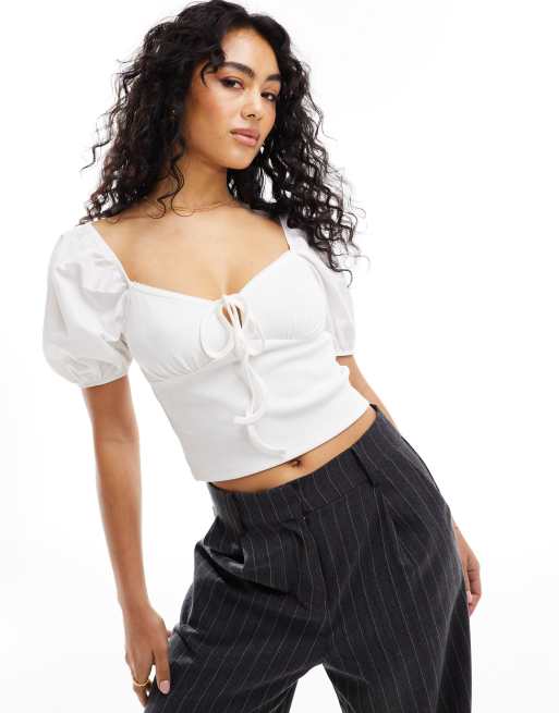 Asos Design Milchmädchen Oberteil In Elfenbein Aus Popeline Mit