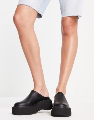 ASOS DESIGN Milo chunky flat mules in black | ASOS