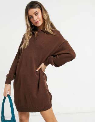 ASOS DESIGN mini dress with polo neck in brown | ASOS