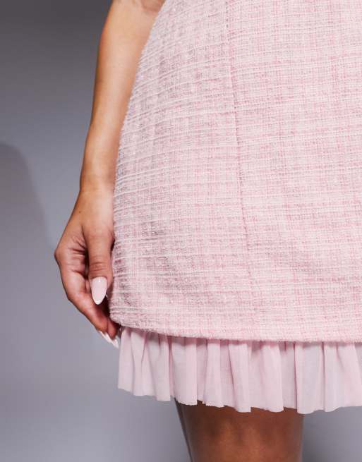 ASOS DESIGN mini dress with soft ruffled hem in light pink | ASOS