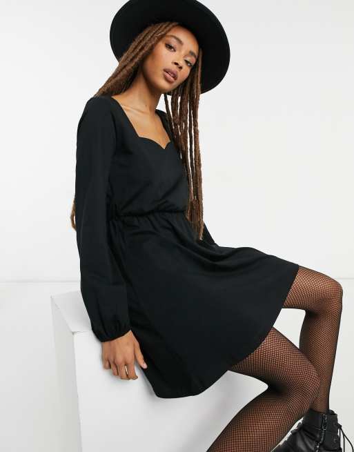 Asos Design Mini Dress With Sweetheart Neck In Black Asos