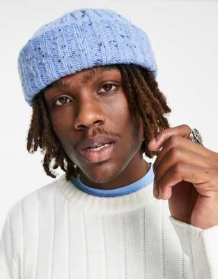 ASOS DESIGN mini fisherman ribbed beanie in baby blue with nep | ASOS