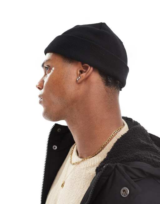 ASOS DESIGN mini fisherman ribbed beanie in black | ASOS
