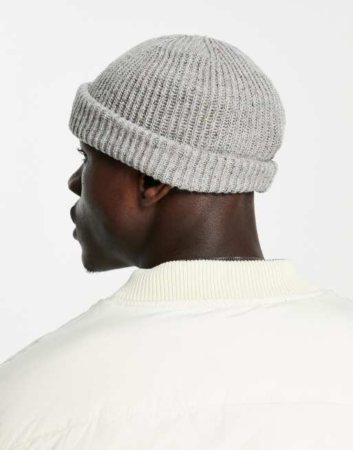 ASOS DESIGN mini fisherman ribbed beanie in gray with nep | ASOS