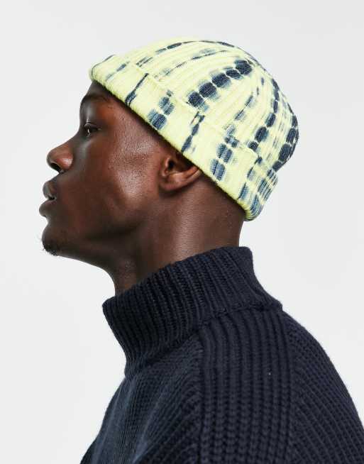 ASOS DESIGN mini fisherman ribbed beanie in yellow and blue tie dye | ASOS