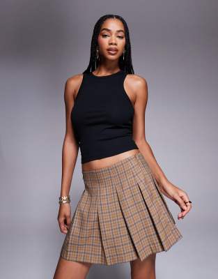 ASOS DESIGN - Mini-jupe plissée ajustée à carreaux - Marron | ASOS