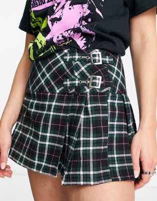 ASOS DESIGN - Mini-jupe style kilt à carreaux avec boucles - Vert | ASOS