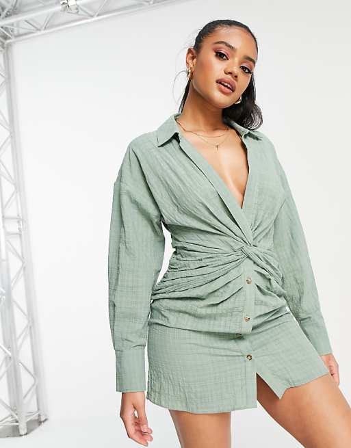 ASOS DESIGN - Mini overhemdjurk met geknoopte voorkant in khaki | ASOS ASOS DESIGN - Mini overhemdjurk met geknoopte voorkant in khaki | ASOS