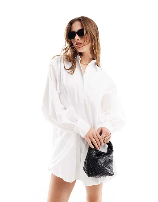 ASOS DESIGN - Mini overhemdjurk met pofzoom in wit | ASOS ASOS DESIGN - Mini overhemdjurk met pofzoom in wit | ASOS