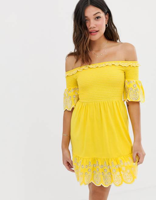 ASOS DESIGN mini shirred top sundress with contrast embroidery | ASOS