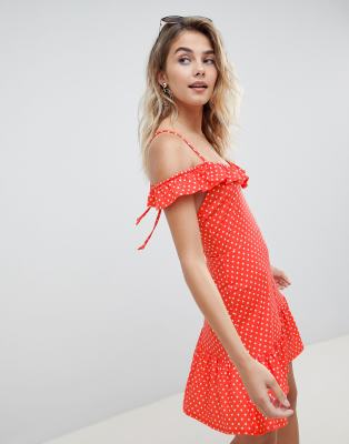 ASOS DESIGN mini sundress with frill open back in polka dot | ASOS