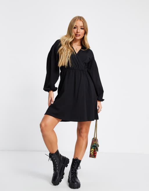 ASOS DESIGN mini wrap shirt dress in black | ASOS