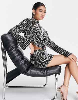 ASOS DESIGN - Mininederdel med perle- og paillet-udsmykning - Del af sæt | ASOS