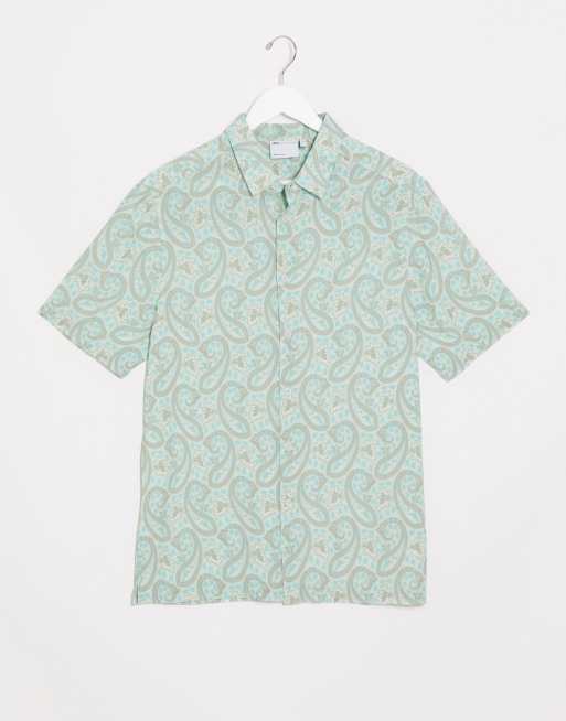Asos Design Minzgrünes Hemd In Normaler Passform Mit Paisley Muster