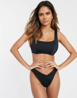 ASOS DESIGN mix and match fuller bust underwired square neck crop top in black dd-g | ASOS