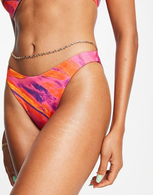 ASOS DESIGN mix and match high leg hipster bikini bottom in sunset marble print | ASOS