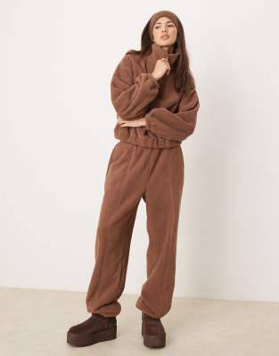 ASOS DESIGN mix and match microfleece set in brown | ASOS