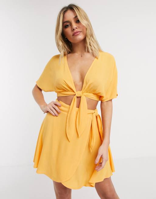 Asos Design Mix And Match Tie Front Beach Crop In Crinkle Asos