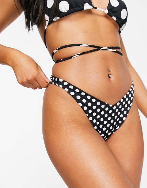 ASOS DESIGN mix and match v front high leg hipster bikini bottom in mono spot | ASOS