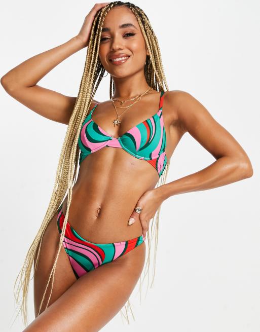 ASOS DESIGN mix and match v front high leg hipster bikini bottoms in swirl print | ASOS