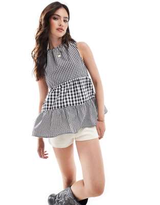 ASOS DESIGN mix gingham trapeze top in mono | ASOS