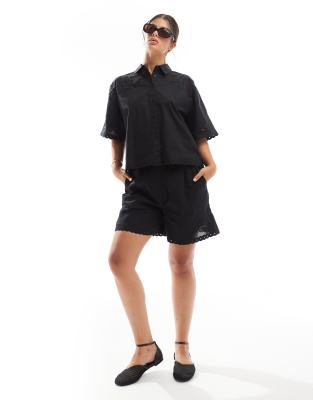 ASOS DESIGN Mix & Match co-ord with cutwork detail in black | ASOS