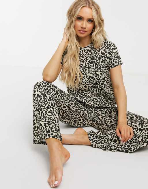 Asos Design Mix And Match Leopard Print Pajama Tee In Multi Asos