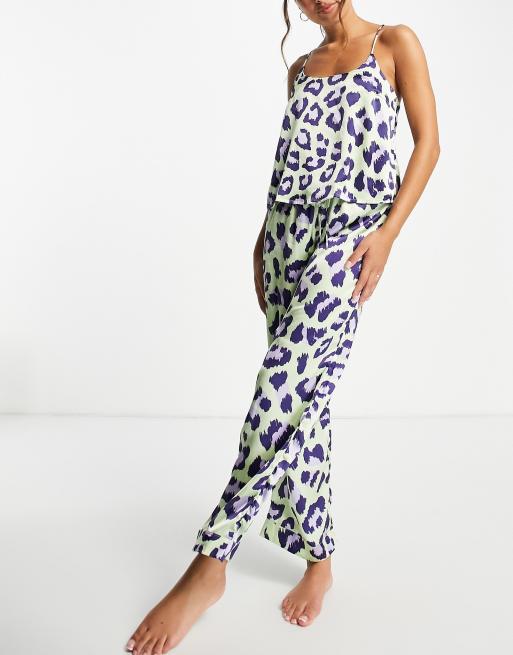 ASOS DESIGN - Mix & Match - Pantalon de pyjama en satin à imprimé animal pastel - Vert citron et ...